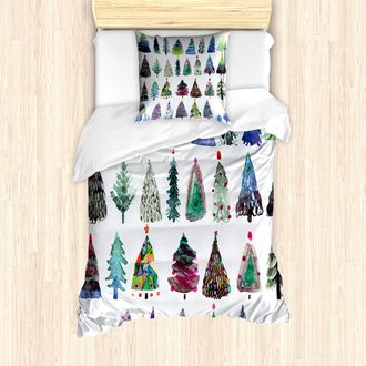 Abakuhaus Weihnachten Bettbezug Set, Aquarell Tannenbaum, Milbensicher Allergiker geeignet mit Kissenbez&uuml;gen, 135 cm x 200 cm - 80 x 80 cm, Mehrfarbig