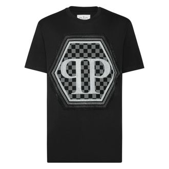Philipp Plein Homme, Tops, Noir, Taille: L T-Shirt Col Rond Hexagone