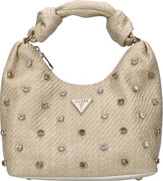 Guess Femme, Sacs, Beige, Taille: ONE Size Sac en raphia avec d&eacute;tails de bijoux
