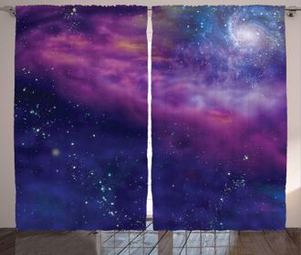 Abakuhaus Weltraum Rustikaler Vorhang, Galaxy Nebula Stern, Wohnzimmer Universalband Gardinen mit Schlaufen und Haken, 280 x 245 cm, Lila Blau
