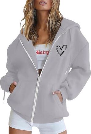 Generic Vestes &agrave; capuche &agrave; fermeture &eacute;clair pour femmes 2026 &agrave; manches longues avec cordon de serrage pour femmes, sweat-shirt overiszed d&eacute;contract&eacute;, conforta