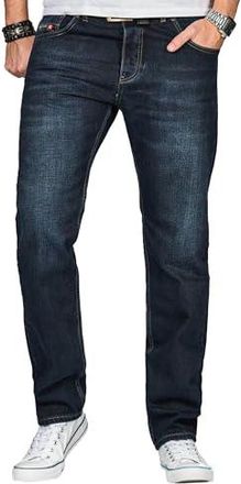 Alessandro Salvarini Jean pour homme Comfort Fit - Jambe droite - Jean basique, bleu fonc&eacute;, 44W x 30L