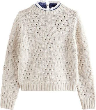 Next Strickpullover Pullover mit Ziernähten, Rüschenkragen und Wolle (1-tlg)