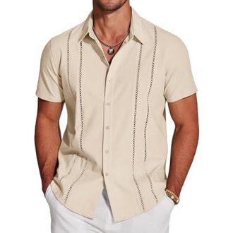 Generic Chemise pour homme Cuba Guayabera exquise brod&eacute;e boutonn&eacute;e sur le devant, chemise d&eacute;contract&eacute;e d&eacute;t&eacute; pour la plage, le camping, abricot, 6XL