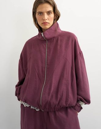 Topshop ensemble &agrave; col montant veste de surv&ecirc;tement couleur figue-Rouge