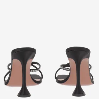 Amina Muaddi Womens Sandals Sally Satin Black Leather And