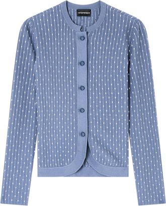 Emporio Armani Femme, Pulls, Bleu, Taille: 42 FR Cardigan en maille unie jacquard de viscose &agrave; pois