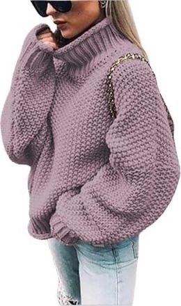 Generic Pull surdimensionn&eacute; &agrave; col roul&eacute; en grosse maille torsad&eacute;e pour femme, violet, 3XL