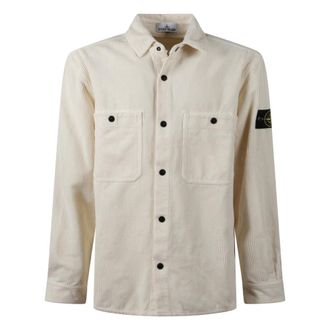 Stone Island Homme, Chemises, Beige, Taille: XL Cotton Shirt with Logo