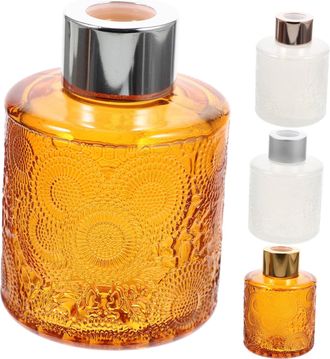 SOLUSTRE 4stücke Parfümflasche Mit Prägung Glas Aroma Behälter Für Ätherische Öle EAU De Toilette Trockenen Blume Halter Schlichtes Design Für Küche Schlafzimm