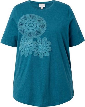 Ulla Popken T-Shirt T-Shirt Bl&uuml;te A-Linie Rundhals Halbarm