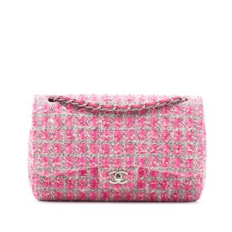 Chanel Pink Jumbo Classic Tweed Double Flap