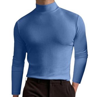 Generic T-shirt &agrave; manches longues et col montant pour homme - Style moderne pour la salle de sport, bleu, 3XL