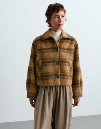 Oysho Jacke mit 30 % Wolle und Karomuster in Senfgelb