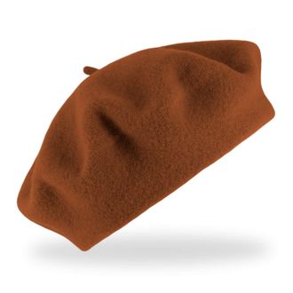 Fiebig Baske aus 100% Reiner Schurwolle | Baskenm&uuml;tze in One Size & Woolmark Qualit&auml;t | Wollbaske in vielen Farben Made in Europe (Zimt)