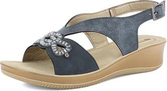 Inblu Sandales Donna A Con Cinturino Regolabile E Brillantini, Zeppa 3,5 cm, Plantare in Ecopelle Sandale pour femme, bleu, 38 EU