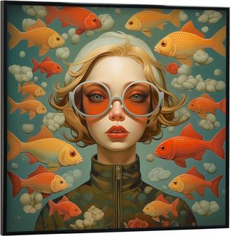 artboxONE Poster mit schwarzem Rahmen 40x40 cm Tiere Goldfisch Freunde - Bild goldfische Fische Frau