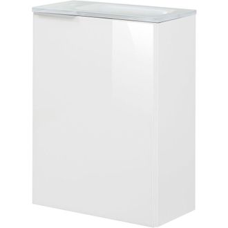 Fackelmann KARA SBC G&auml;ste-WC Set 2 Teile - Waschtischunterschrank in Wei&szlig; mit Glasfront Wei&szlig; mit Waschbecken aus Glas in Wei&szlig;