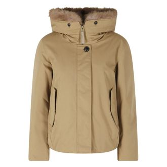 Woolrich Parka courte en coton avec fausse fourrure - Femme - Manteaux - Beige - Taille: 38 FR