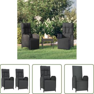 vidaXL Relaxsessel - Garten-Relaxsessel mit Kissen 2 Stk. Poly Rattan Schwarz
