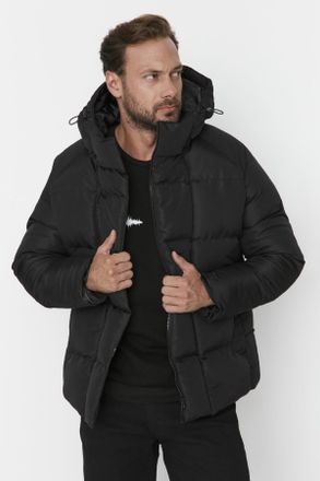 Trendyol MAN Herren Schwarz Einfarbig Lang Oversize Winter Jacken