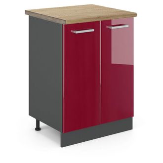 Vicco Küchenunterschrank R-Line, Bordeaux Hochglanz, 60 cm, ap Eiche