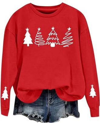 Generic HUIFUAO Sweat-shirt Merry Christmas pour femme - Haut de sapin de Noël amusant - Grande taille - Tenue de Noël à manches longues - Pull fantaisie - Ca