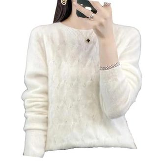 Generic Pull en laine douce à col rond pour femme - Couleur unie - Tricot régulier, blanc, 3XL