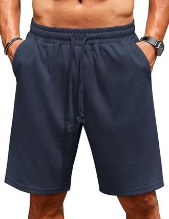 Coofandy Short de Sport Homme Taille Elastique Jogging Shorts Trail Short Basket Short Court de Couleur Unie Bleu Marine XXL