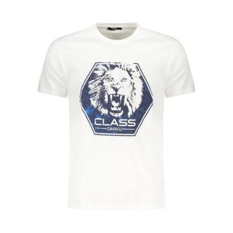 Cavalli Homme, Tops, Blanc, Taille: 2XL T-shirt Graphique Lion Audacieux