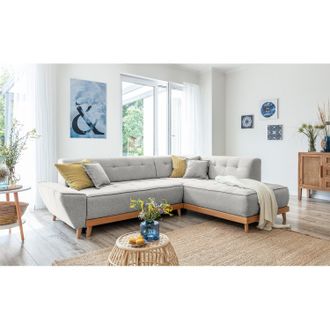 Norrwood home24 Ecksofa Surribas II Grau Webstoff Lark 250 x 77 x 190cm Ottomane davorstehend rechts Skandi
