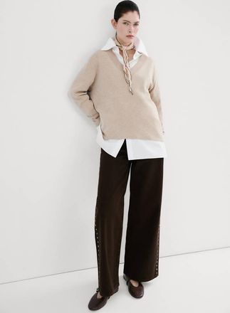 Mango Pull-over maille col en V gris clair/pastel - Femme - XS - MANGO