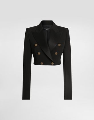 Dolce & Gabbana Zweireihige Jacke Aus Wollgabardine - Frau Blazer Schwarz 46