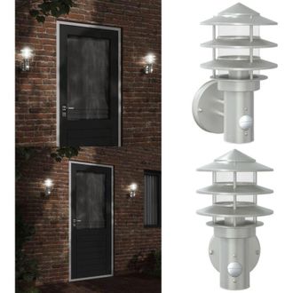 vidaXL Applique murale dext&eacute;rieur et capteur argent&eacute; acier inoxydable - Applique Murale Exterieure - &Eacute;clairage Exterieur - Luminaire Mural - Capteur De