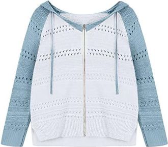 Generic 2026 Vestes dautomne et dhiver pour femme - Patchwork classique - Fermeture &eacute;clair int&eacute;grale - Pull &agrave; capuche d&eacute;contract&eacute;, bleu, XXL