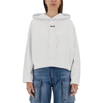 Msgm Msgm, Femme, Sweatshirts et sweats &agrave; capuche, Blanc, Taille: 40 FR SweaT-shirt en coton avec capuche et micro logo