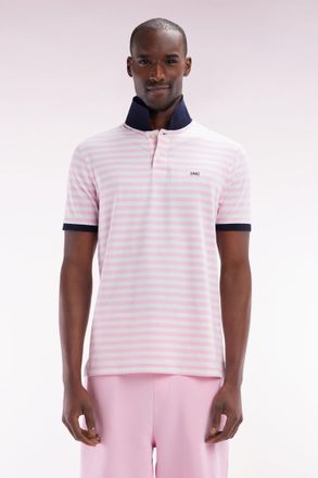 Eden Park Polo Marini&egrave;re &Agrave; Manches Courtes En Coton Stretch Ray&eacute; Rose Coupe Ajust&eacute;e