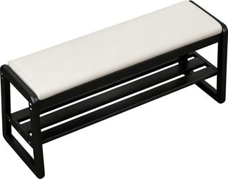 Generic Sitzbank mit Stauraum Rahmen Aus Gummibaumholz mit Stauraum Unter Dem Sitz Schuhbank mit Sitzfl&auml;che Sitzkissen Aus PU-Leder f&uuml;r Porch, Wohnzimmer, Sch