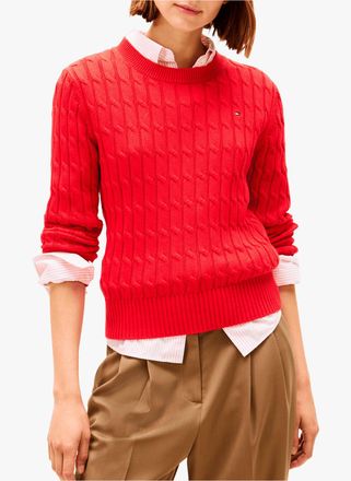 Tommy Hilfiger Pull droit &agrave; col rond en maille c&ocirc;tel&eacute;e de coton