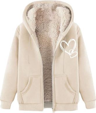 Generic 2026 Printemps Femmes Automne/Hiver Manteau Agneau Plus Polaire &Eacute;pais Cardigan &agrave; Capuche Taille, beige, 3XL