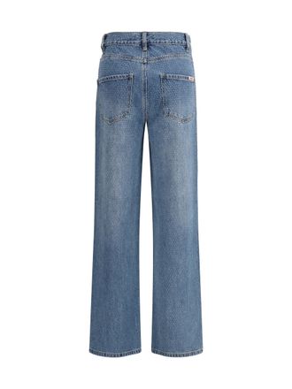 Self Portrait Womens Straight-Leg Jeans With All-Over Rhinestones Blue Cotton