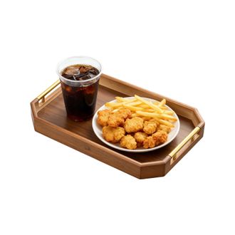 Generico Serviertabletts aus Holz, achteckig, Anti-Derrame, Serviertablett aus Holz, f&uuml;r Innen- und Au&szlig;enbereich, Schlafzimmer, Wohnzimmer, K&uuml;che, Restaurant, 