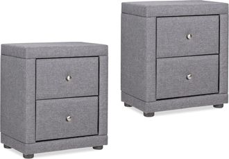 Homestyle4u 2-er Set Nachttisch Grau mit Schubladen gepolstert Stoff Beistelltisch Schlafzimmer Stabiler und eleganter Nachtschrank | Artikel 3150