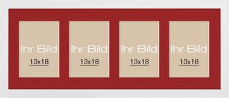 Bildershop-24 Bilderrahmen Collage Monza Weiß (matt) 64x27cm mit Vier Passepartout-Ausschnitten 13x18cm in Salsarot Fotorahmen, Wechselrahmen, Posterrahmen, Puzzler