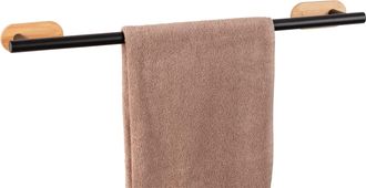 WENKO Turbo-Loc Badetuchstange UNO Orea Bamboo, Halter f&uuml;r Badet&uuml;cher aus Schwarz matt lackiertem Edelstahl kombiniert mit Einer Wandhalterung aus Bambus, B