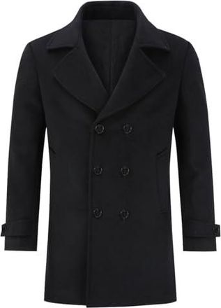 AlltheMen Manteau Homme dhiver en Laine Manteau Midi à Double Boutonnage Veste dhiver Chaud Manche Longue daffaires Noir 3XL