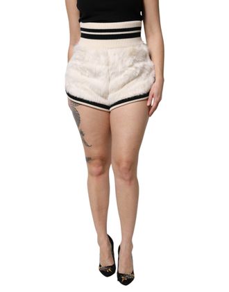 Dolce & Gabbana Womens White Faux Fur High Waisted Hot Pants Short Acrylic Polyester