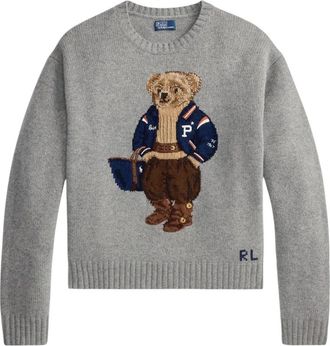 Polo Ralph Lauren Pull en Laine et Cachemire &agrave; Motif dOurs - Femme - Pulls - Gris - Taille: 40 FR
