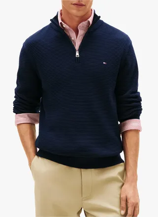 Tommy Hilfiger Pull droit &agrave; col zipp&eacute; en coton