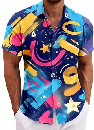 Generic Chemise hawa&iuml;enne pour homme - Imprim&eacute; &agrave; manches courtes - Style ann&eacute;es 80 - Respirant - Confortable - Pour l&eacute;t&eacute; - Pour la plage - Costume de f&ecirc;te, a7